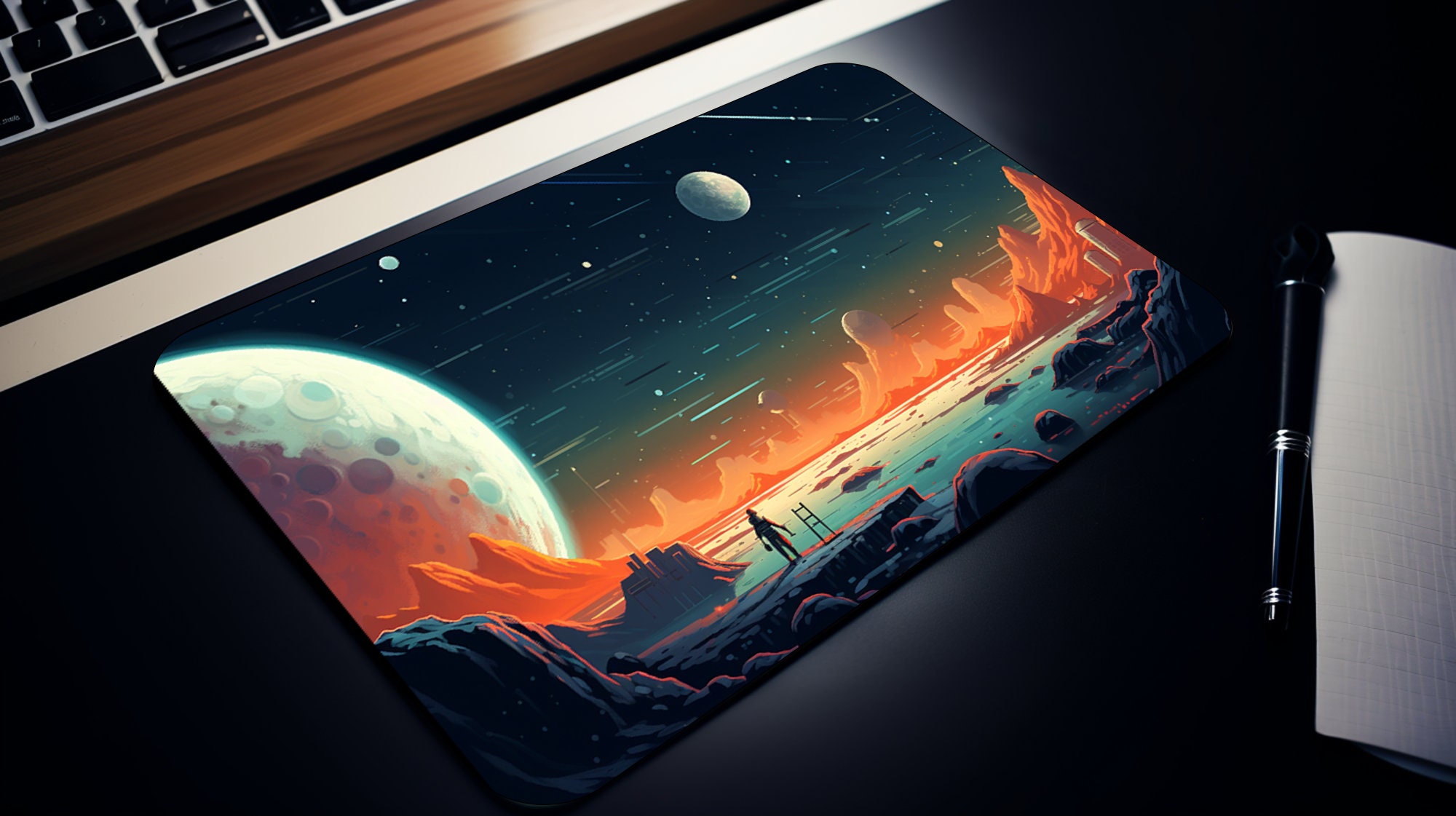 2D Pixel Art Space Anime Gaming Desk Mat, Long Desk Mats, Mousepad ...