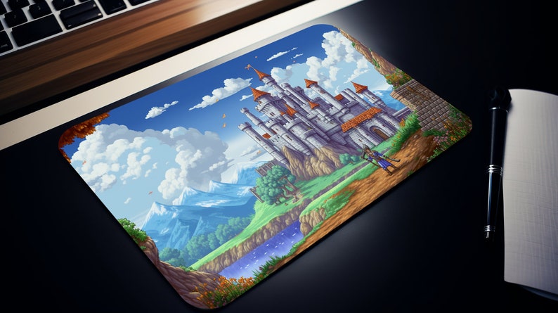 2D Pixelated Castle, Vintage, Gaming Desk Mat, Long Desk Mats, Mousepad ...
