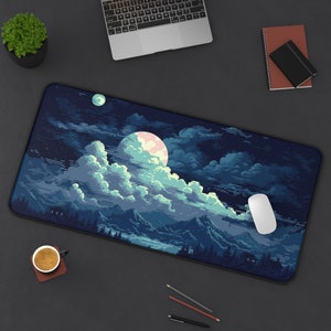 2D Pixelated Clouds, Gaming Desk Mat, Long Desk Mats, Mousepad ...