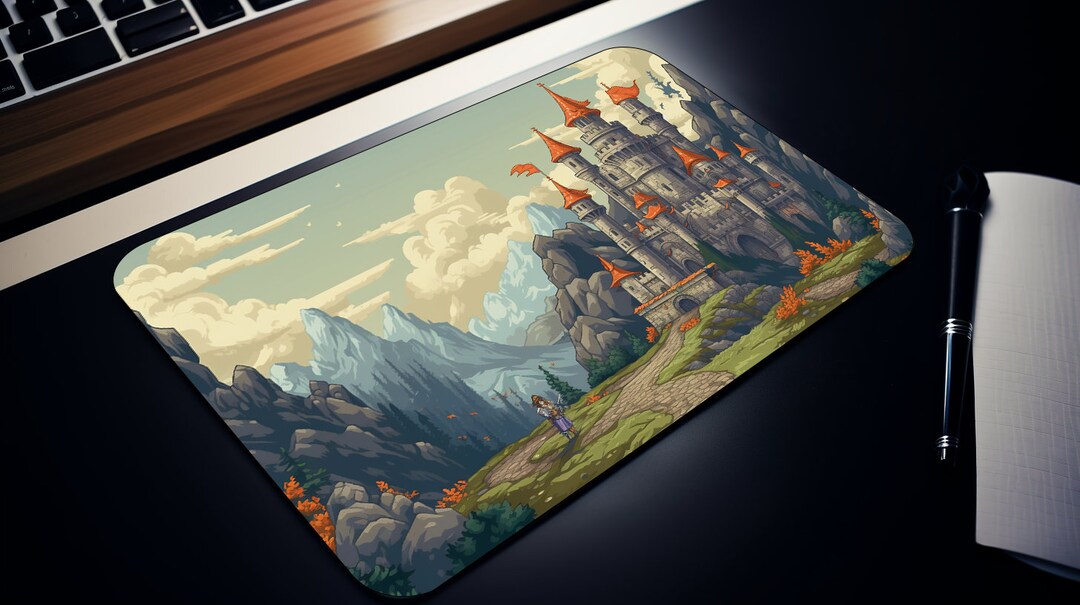 2D Pixelated Castle, Vintage, Gaming Desk Mat, Long Desk Mats, Mousepad ...