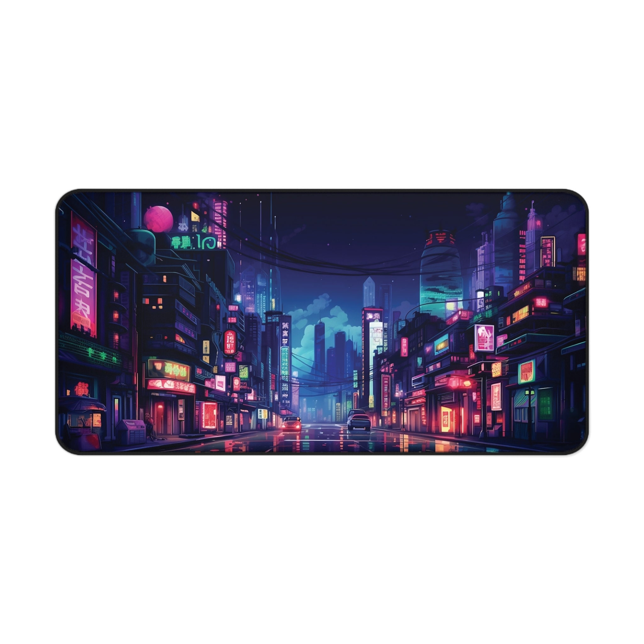 Neon Tokyo City Skyline Gaming Desk Mat, Long Desk Mats, Mousepad ...