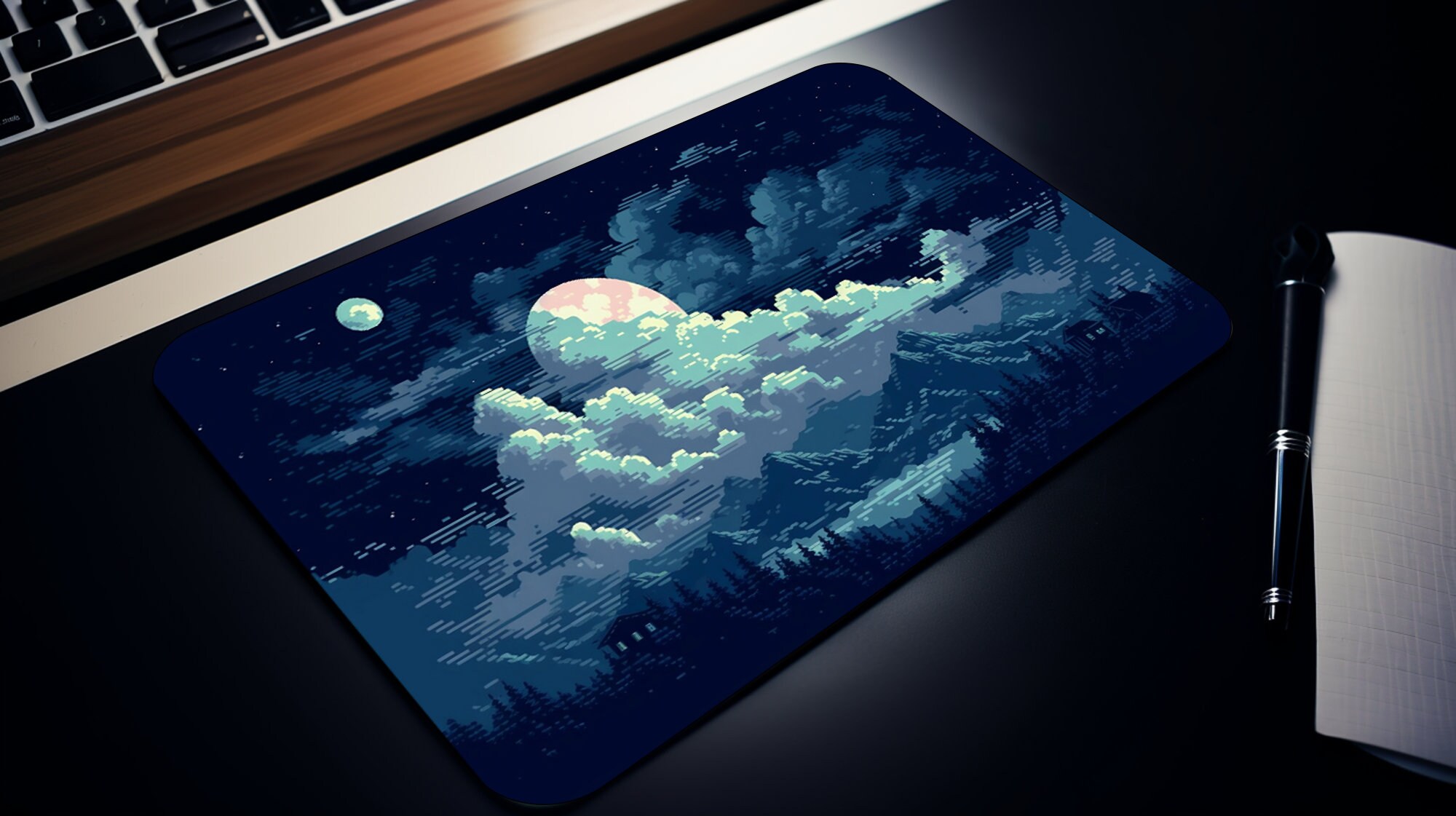 2D Pixelated Clouds, Gaming Desk Mat, Long Desk Mats, Mousepad ...
