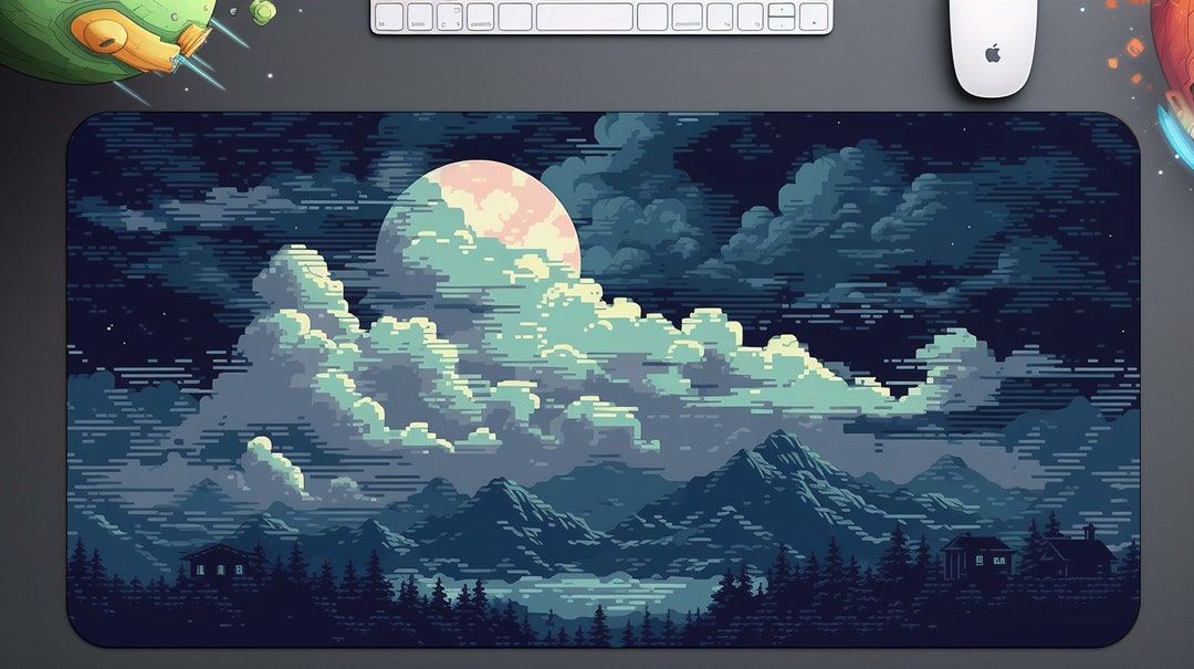 2D Pixelated Clouds, Gaming Desk Mat, Long Desk Mats, Mousepad ...