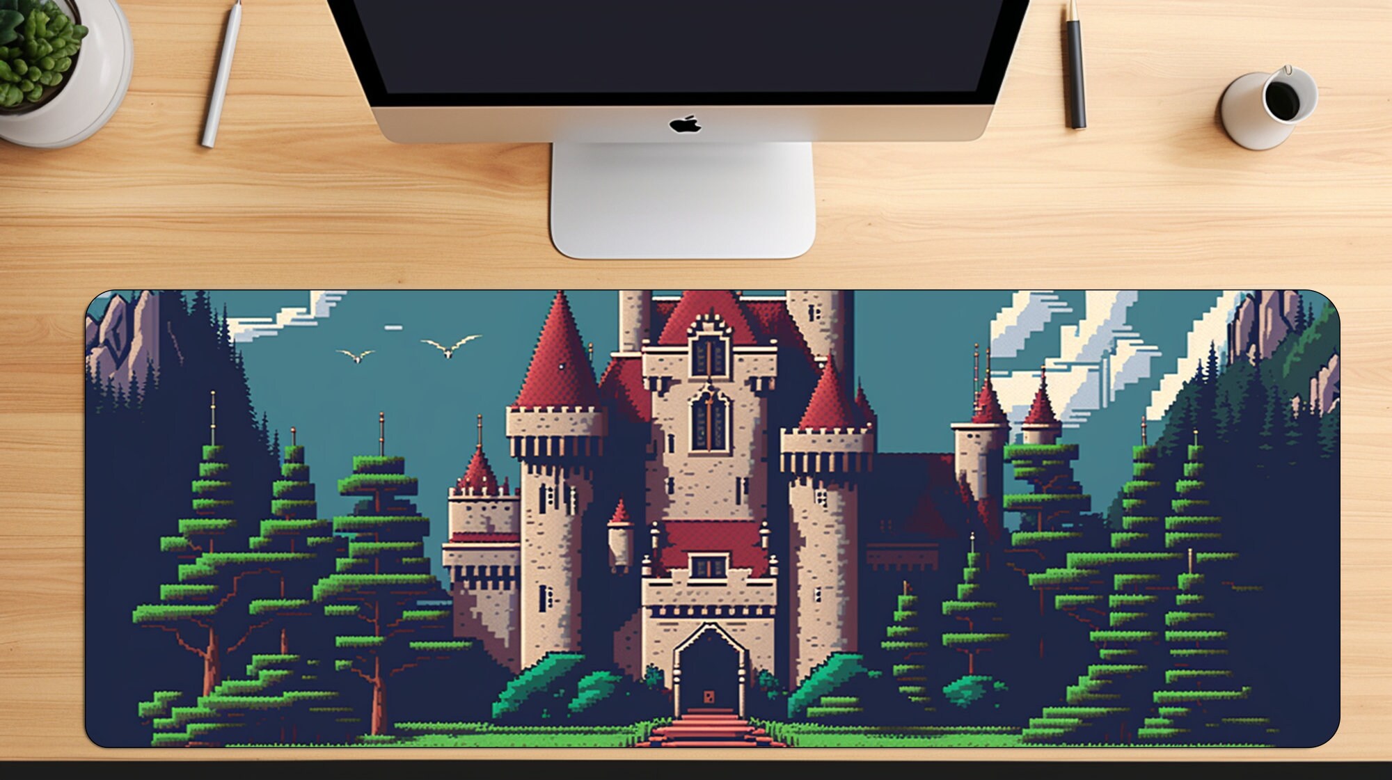 2D Pixelated Castle Vintage Gaming Desk Mat Long Desk Mats - Etsy Australia