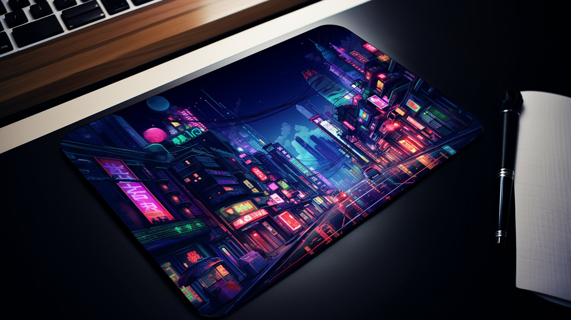 Neon Tokyo City Skyline Gaming Desk Mat, Long Desk Mats, Mousepad ...