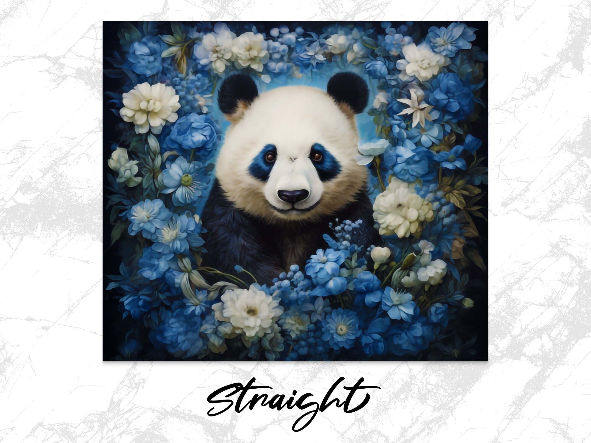 3D Panda Blue and White Flowers - Etsy