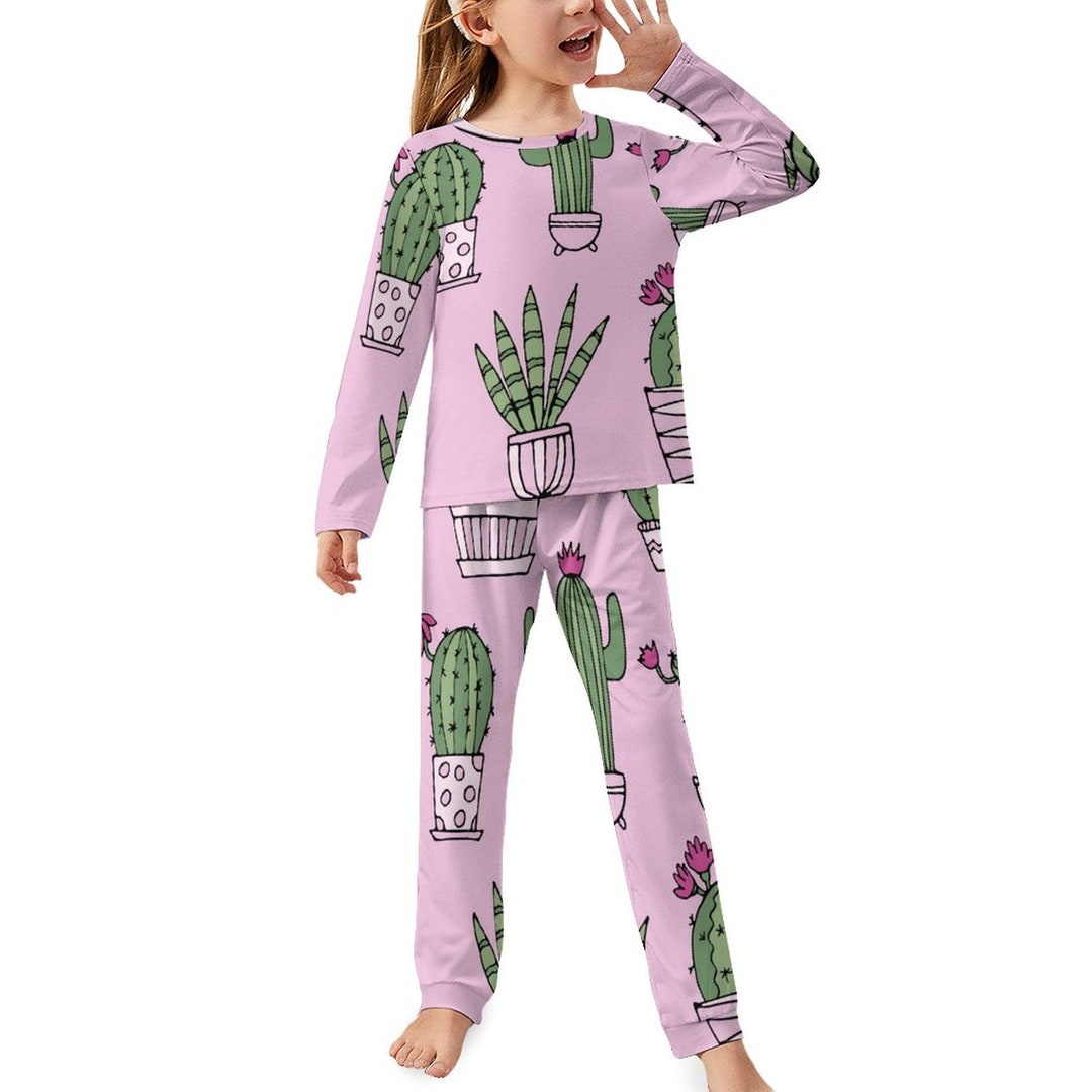 Long Sleeve Girl Pajama Suit Cactus Printed - Etsy