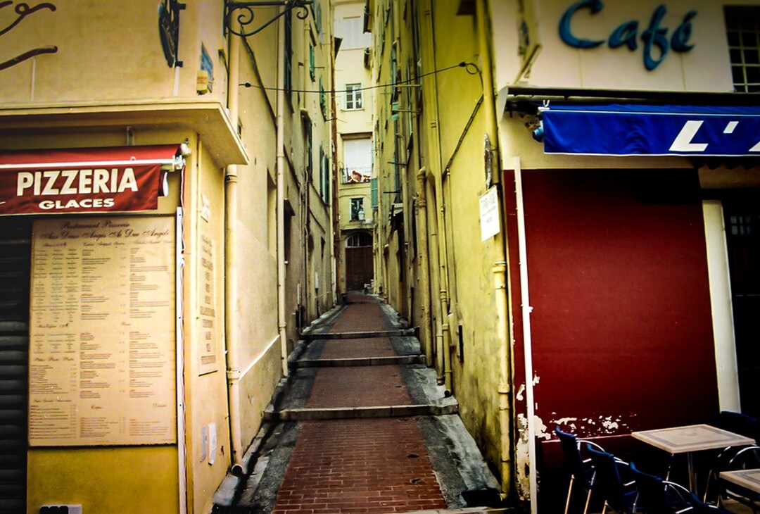 Yellow Stairs Up, Blue, Pizza Cafe. - Etsy