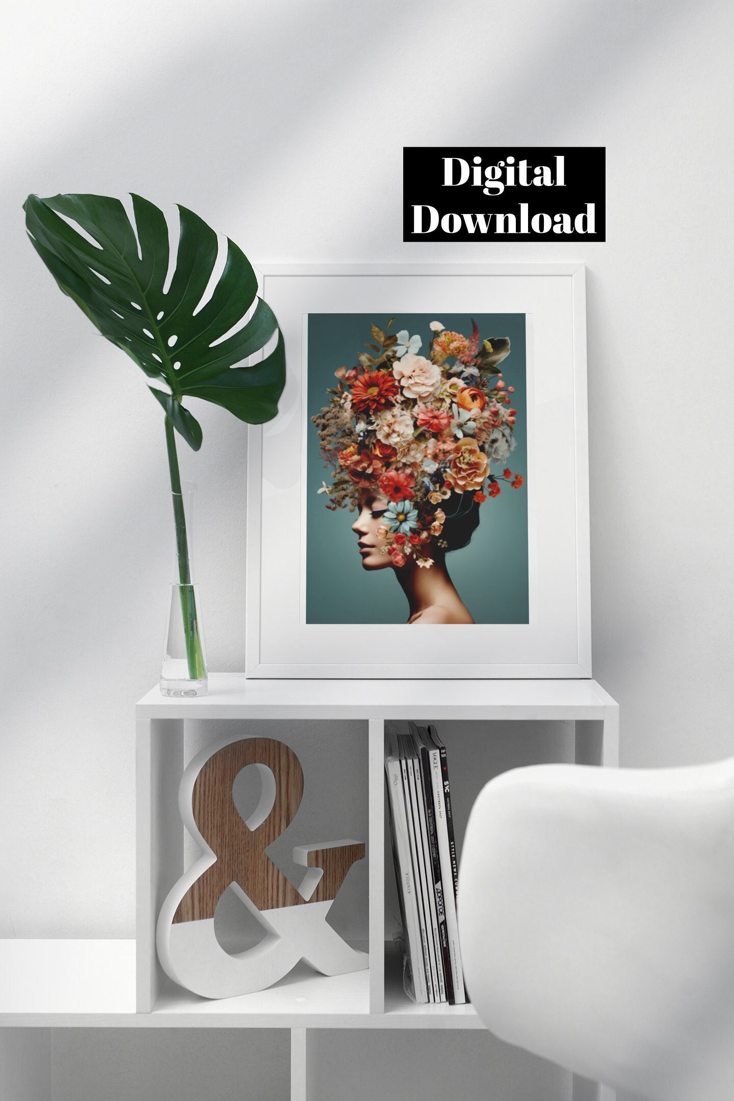 Flower Head Woman Collage Wall Art Head of Flowers Artwork Surreal ...
