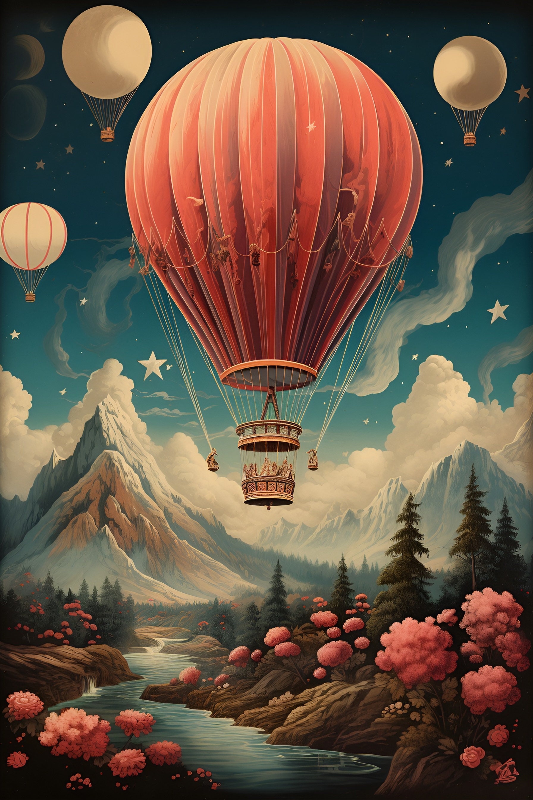 Hot Air Balloons, Vintage Balloons, Hot Air Balloons Art Print, Air ...