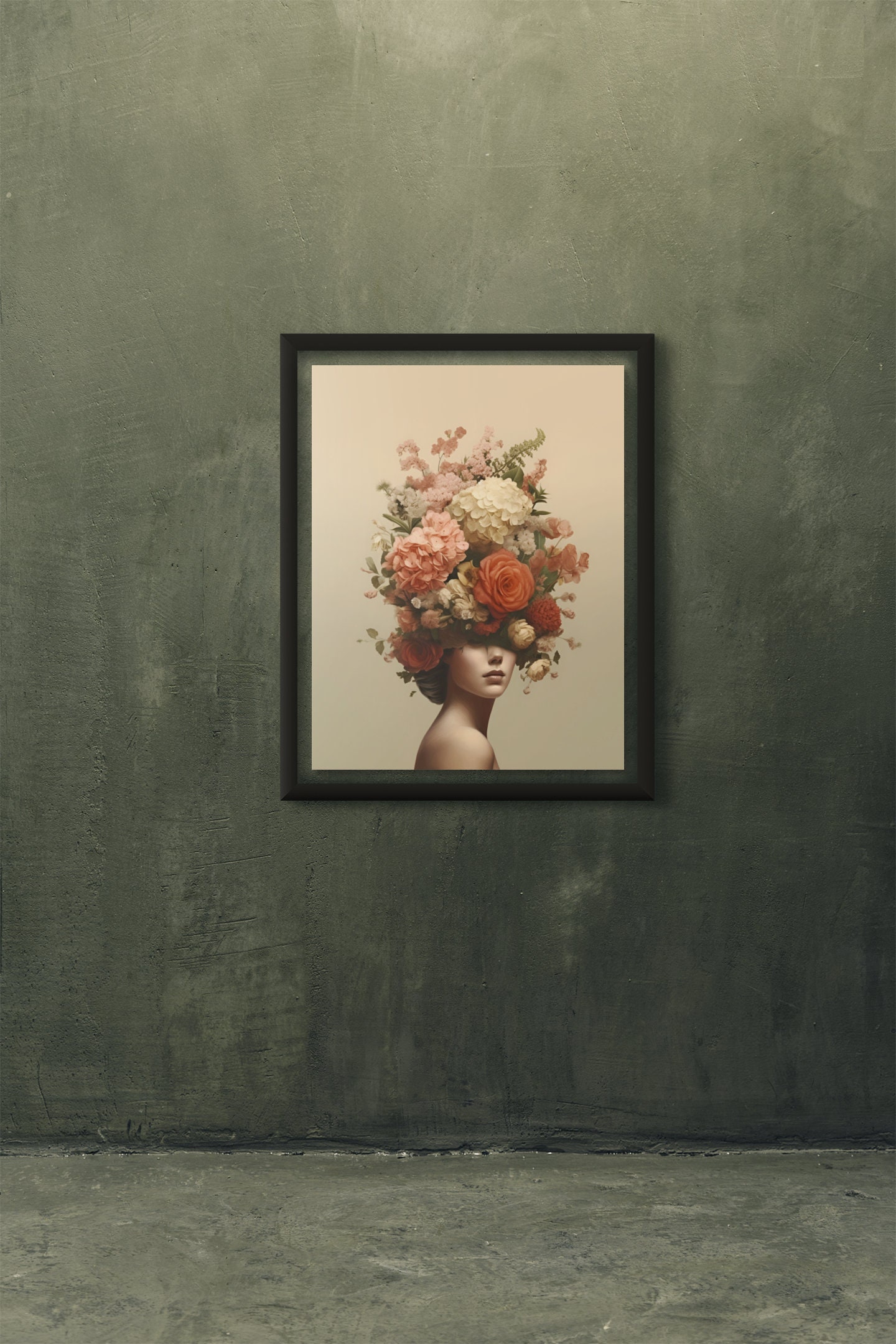 Vintage Flower Head Woman Collage Artwork Head of Flowers Wall Art ...