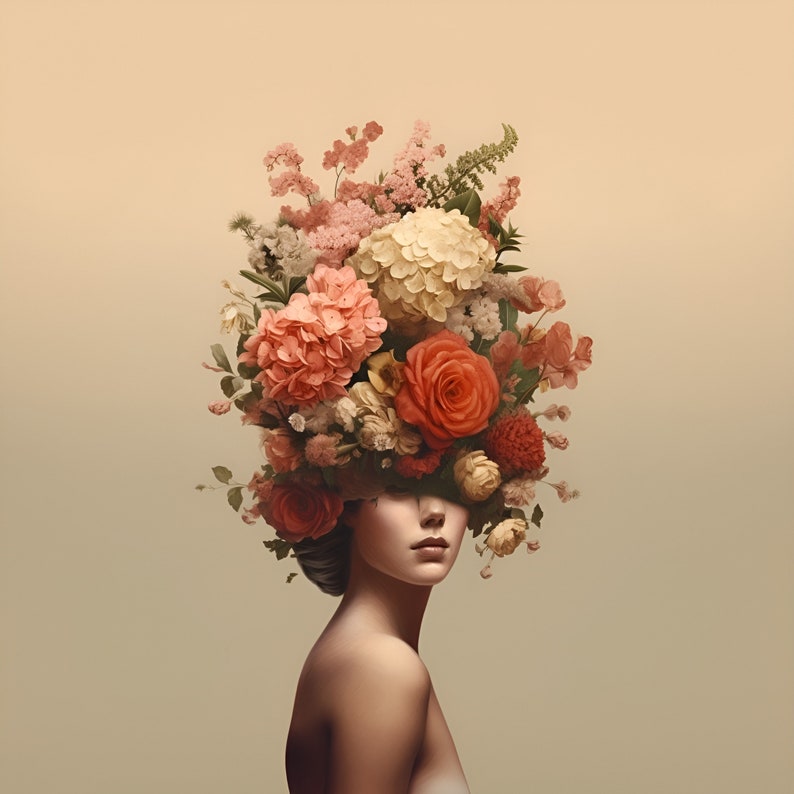 Vintage Flower Head Woman Collage Artwork Head of Flowers Wall Art ...