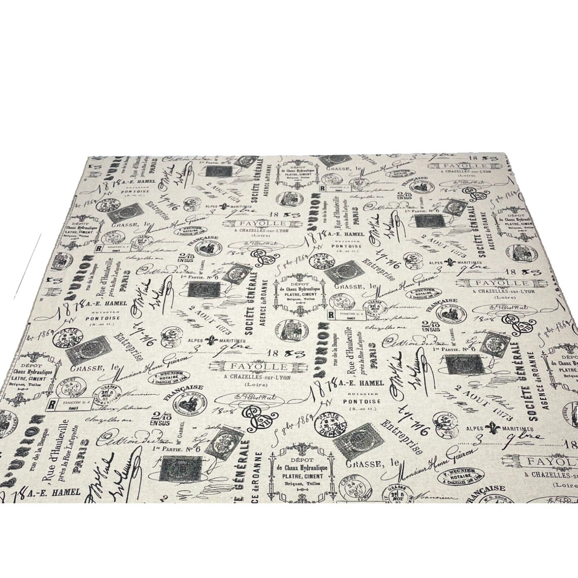 Designer French Postal Script Black Paris Postage Multiuse Fabric by ...