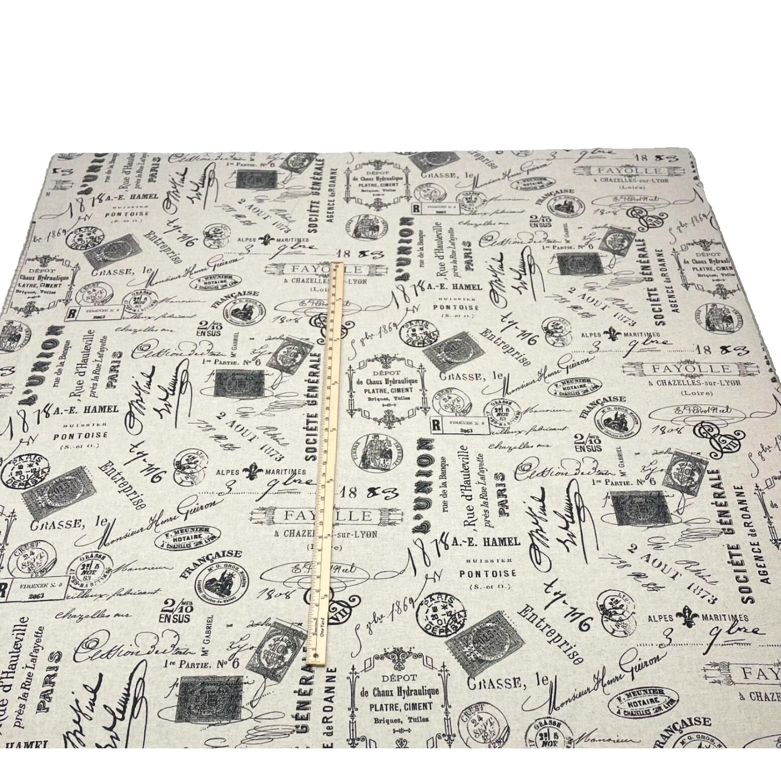 Designer French Postal Script Black Paris Postage Multiuse Fabric by ...