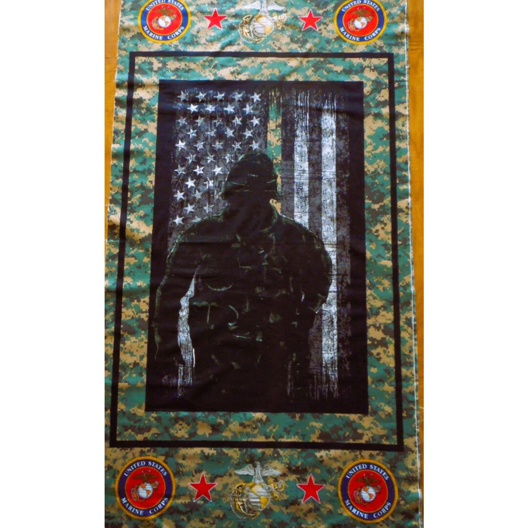 Vintage United States Marine Corps Soldier Quilting Panel | Usmc Cotton ...
