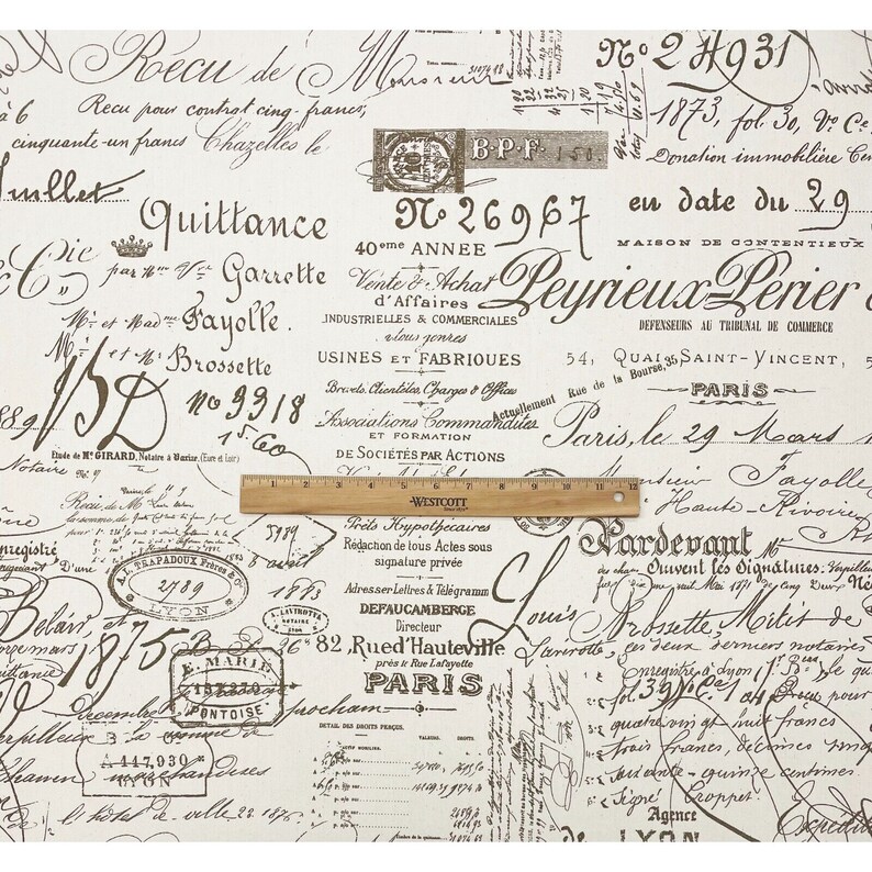 Lacefield Designs Document Sepia Brown Paris Postage Script Fabric by ...