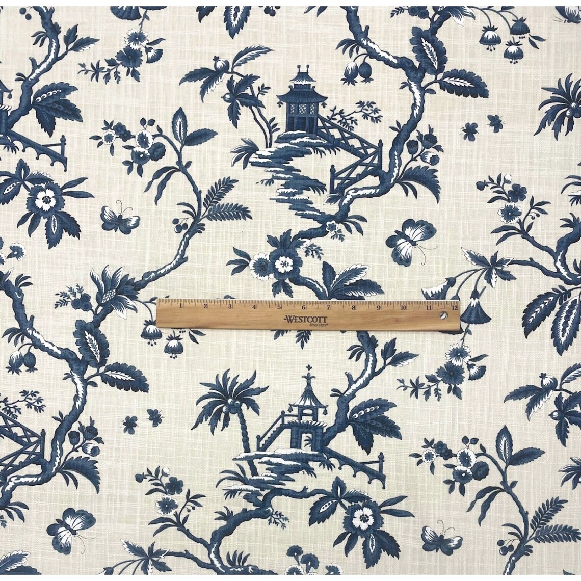 Jay Yang Asian Temple Indigo Blue Chinoiserie Vine Toile Fabric by Yard ...