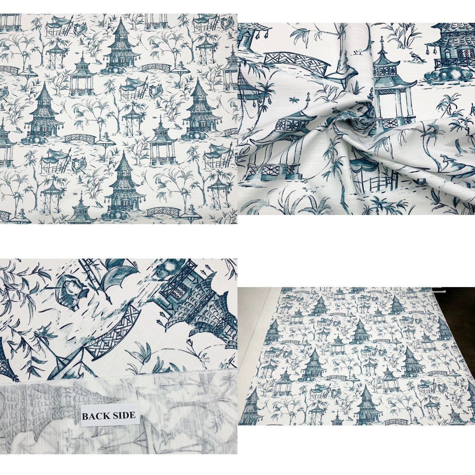Lacefield Designs Pagodas Seaside Blue White Asian Temple Fabric by ...