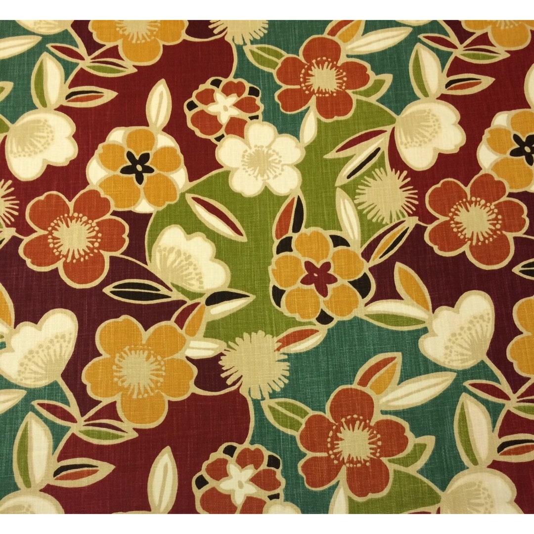 Richloom Trendsetter Mosaic Green Red Large Floral Fabric by the Yard ...