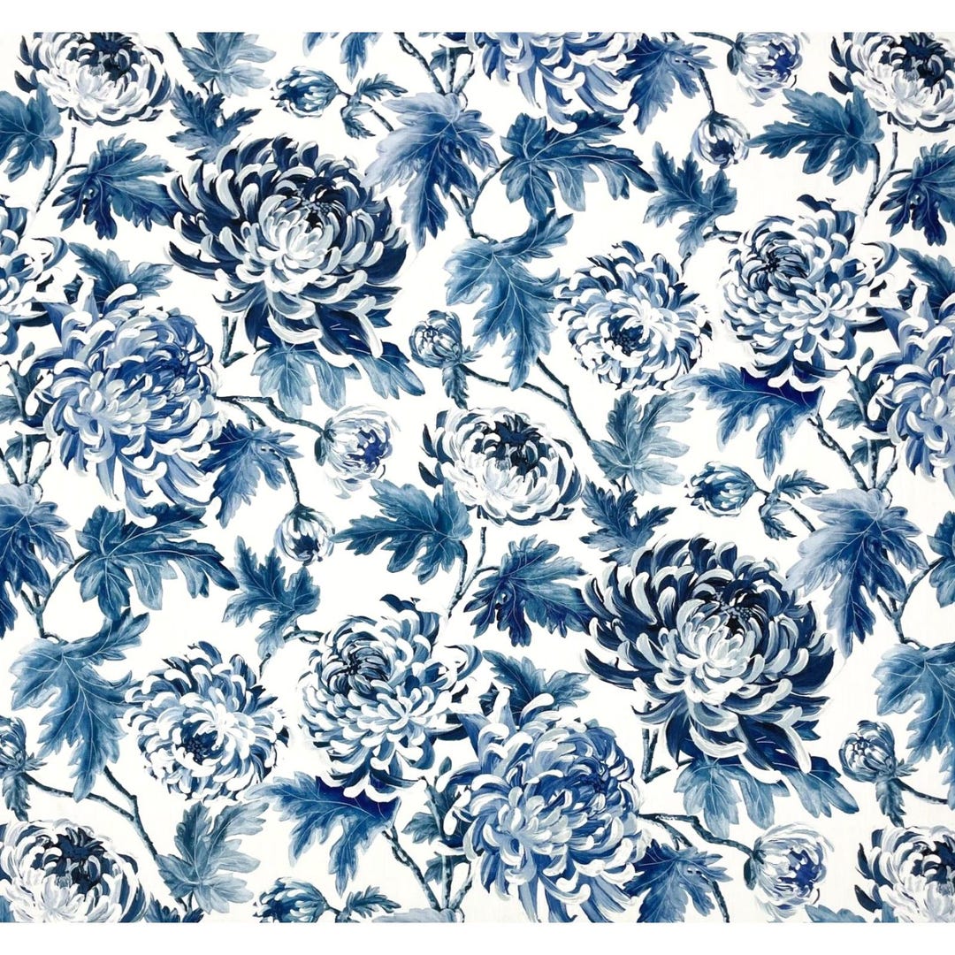 Ballard Designs Alora Blue Floral Fabric by the Yard 54w Cotton Linen ...