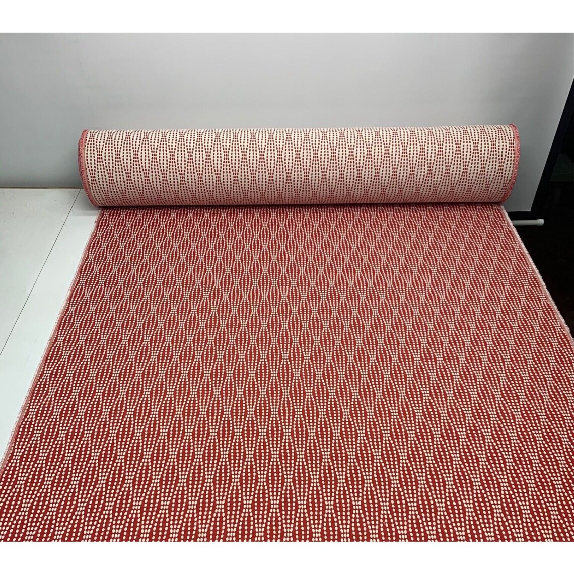 Waverly Strands Scarlet Red off White Geo Dot Woven Jacquard Fabric by ...