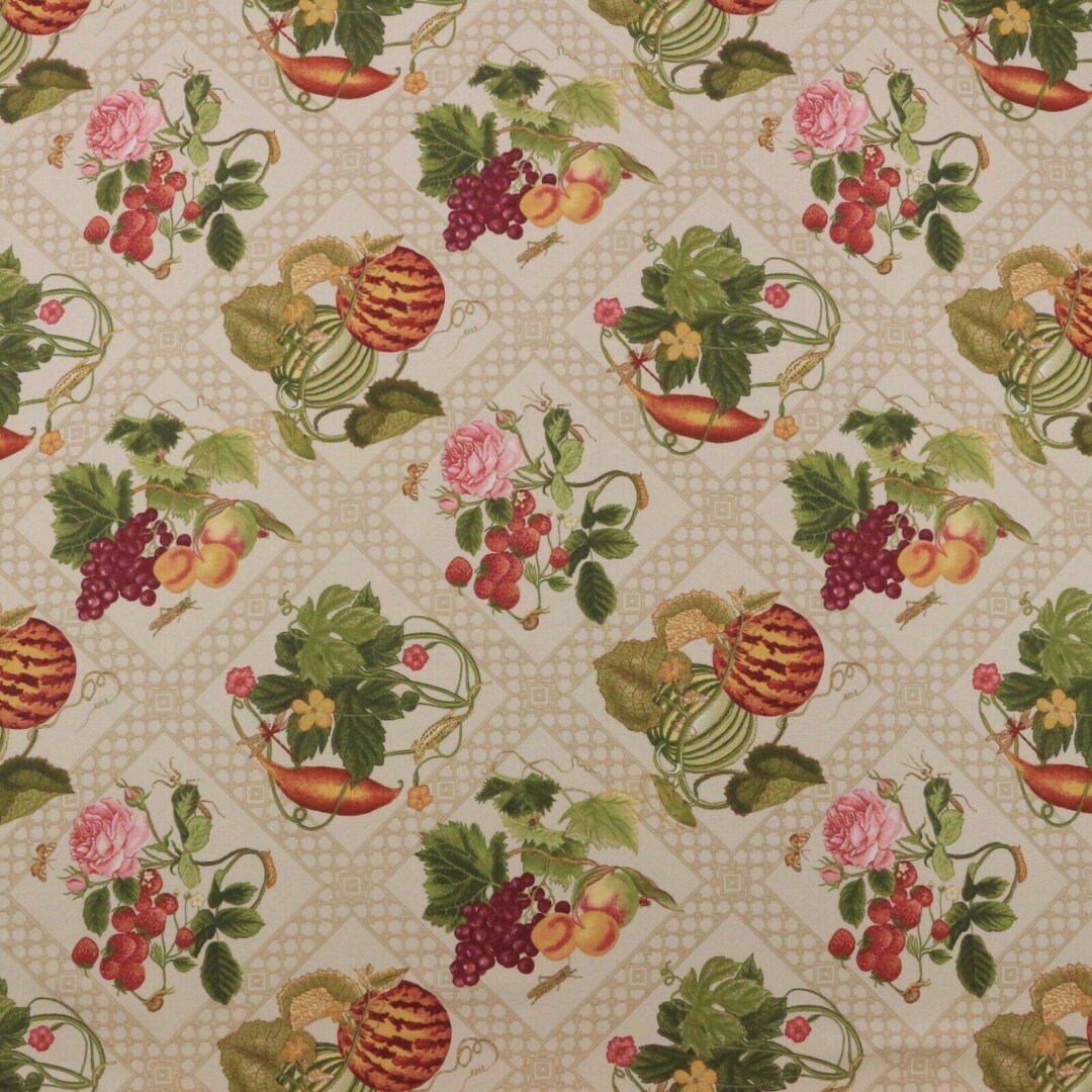 P Kaufmann Butterfly Fruit Beige Lizard Floral Lydia Irwin Fabric by ...