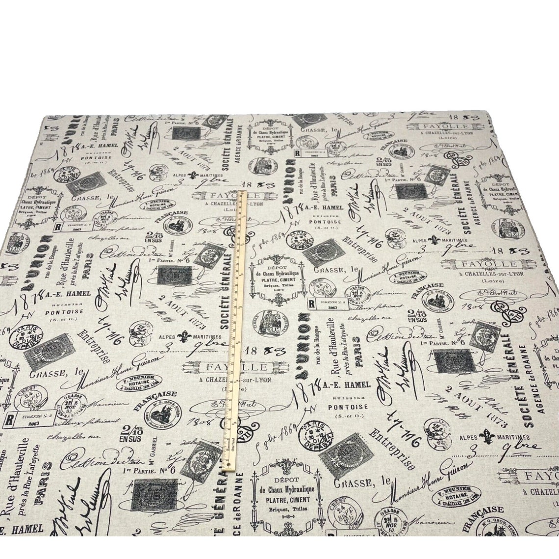 Designer French Postal Script Black Paris Postage Multiuse Fabric by ...