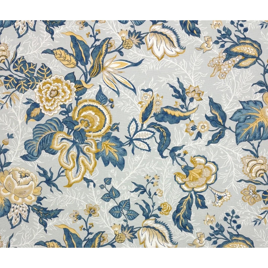 Ballard Designs Welling Blue Jacobean Floral Fabric by the Yard 54w ...