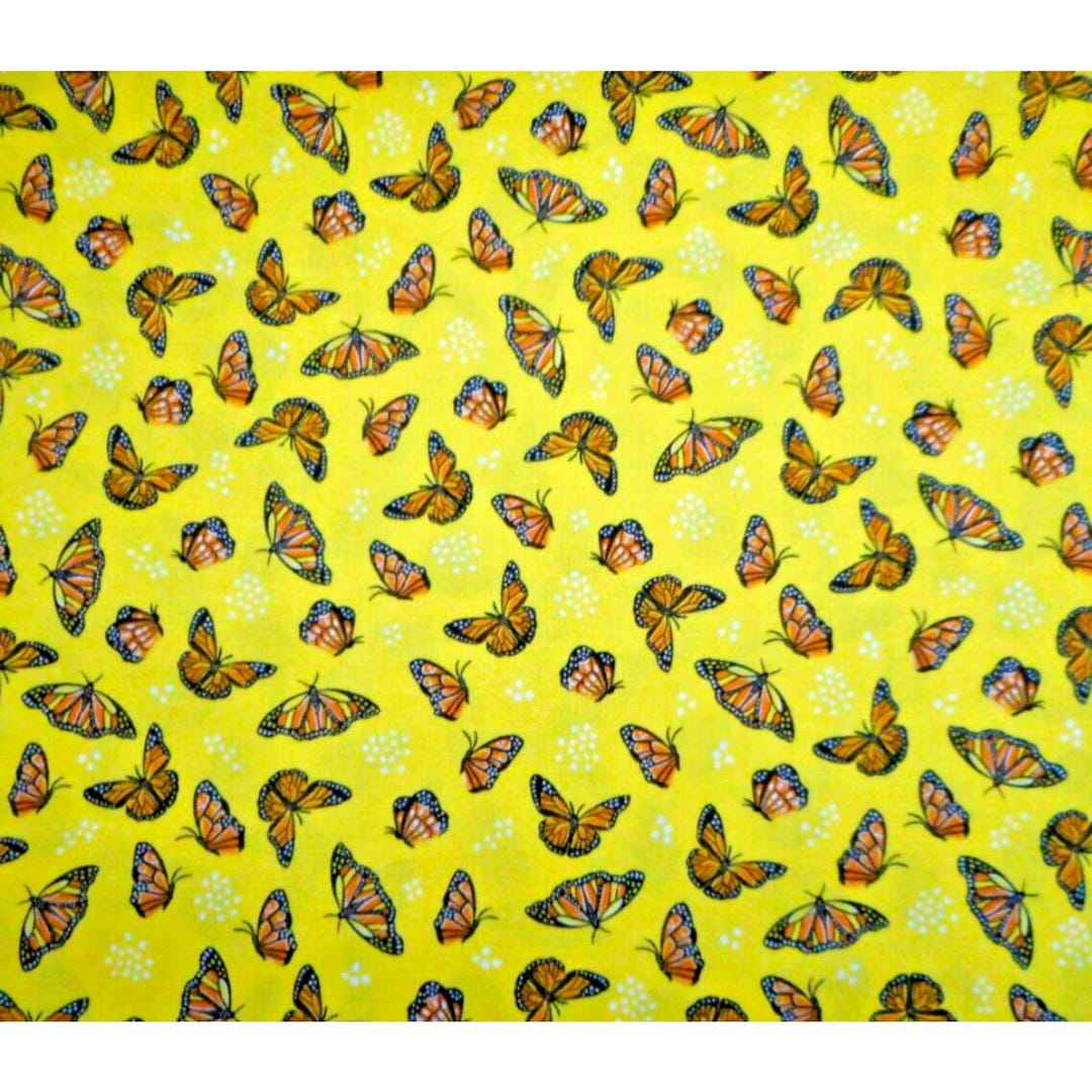 Quilt Fabric by Half-yard Monarch Butterflies White Dot on Yellow ...