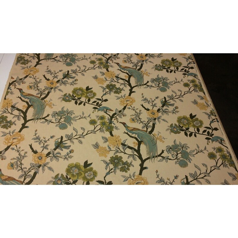 Ballard Designs Willa Parchment Floral Exotic Bird Highend Fabric by ...