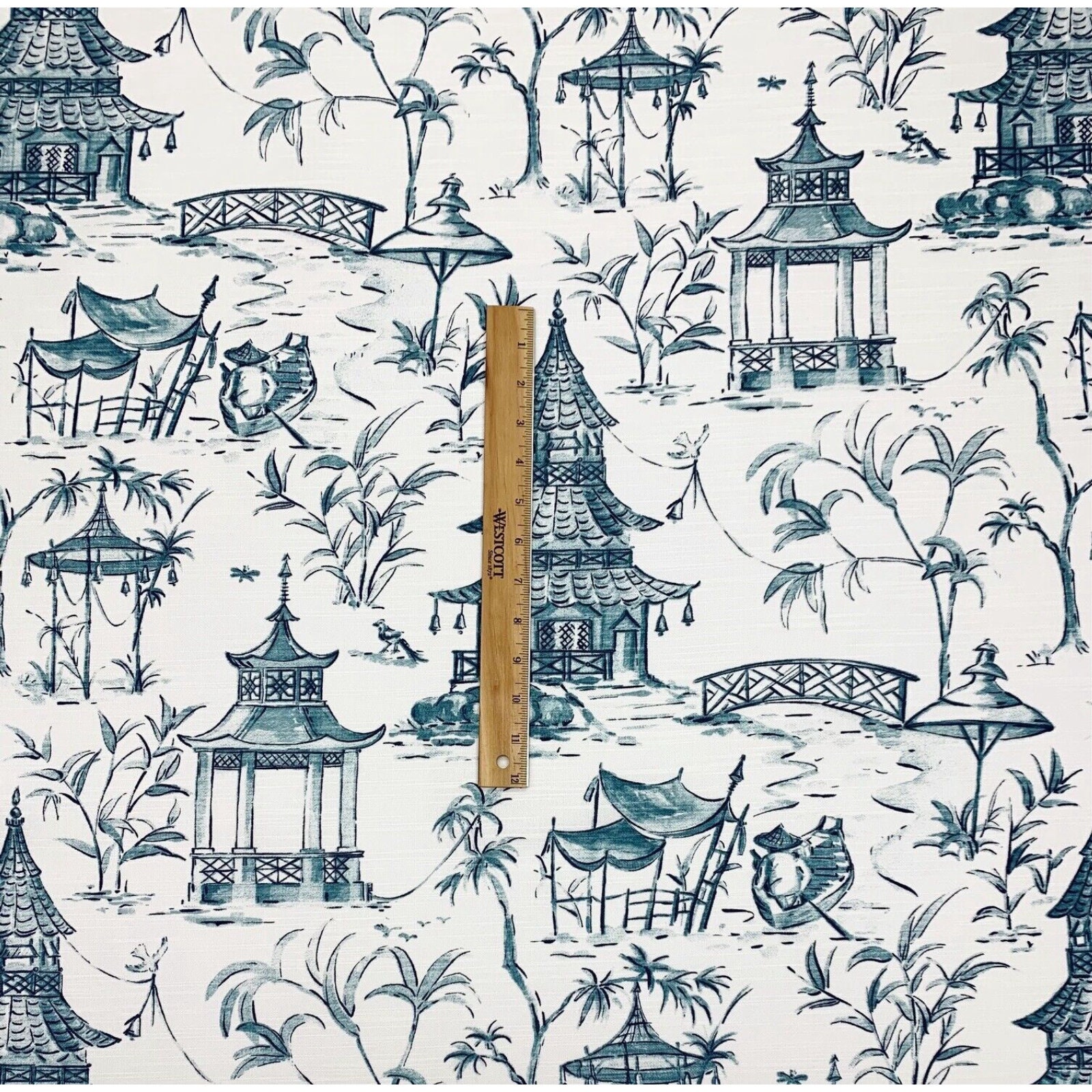 Lacefield Designs Pagodas Seaside Blue White Asian Temple Fabric by ...
