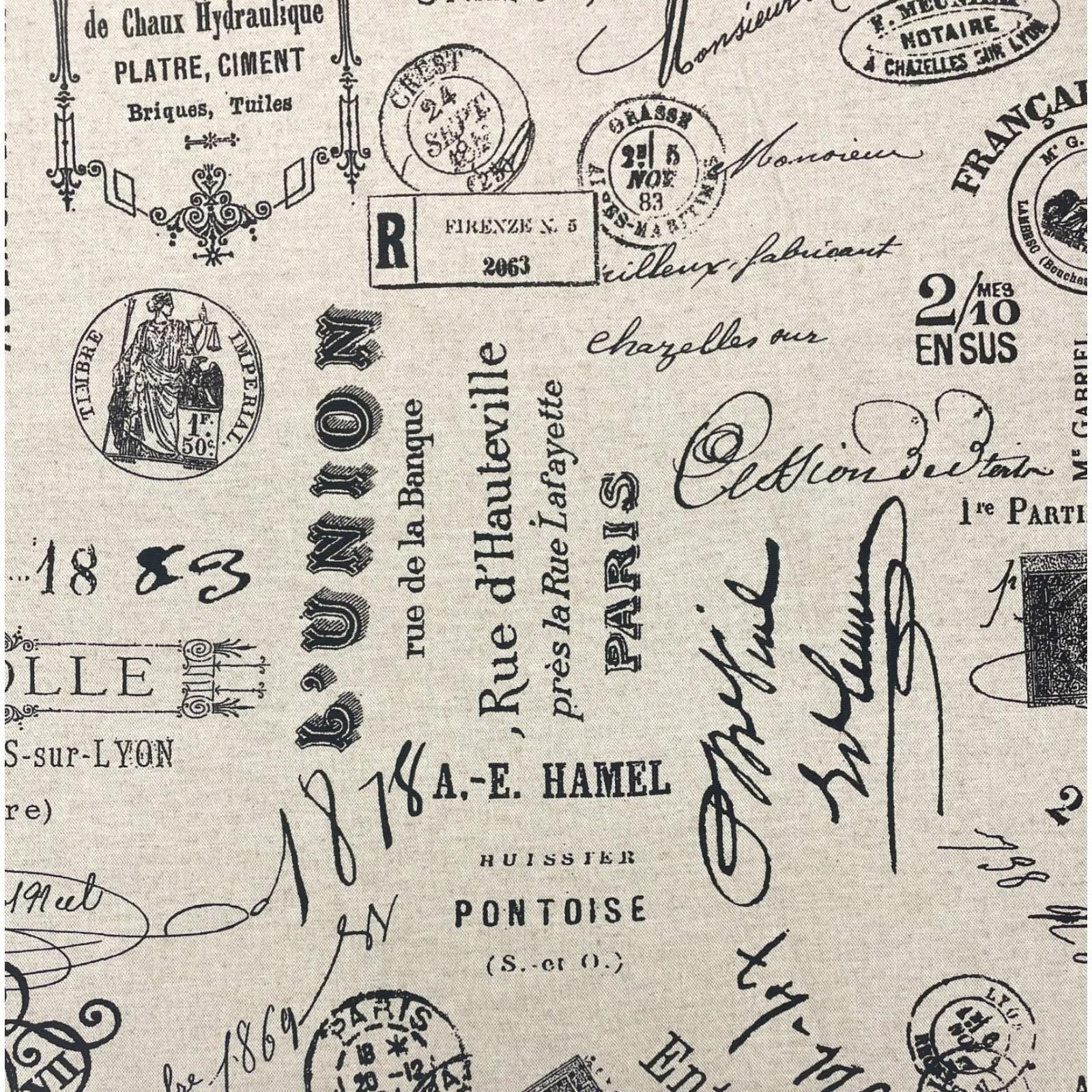 Designer French Postal Script Black Paris Postage Multiuse Fabric by ...