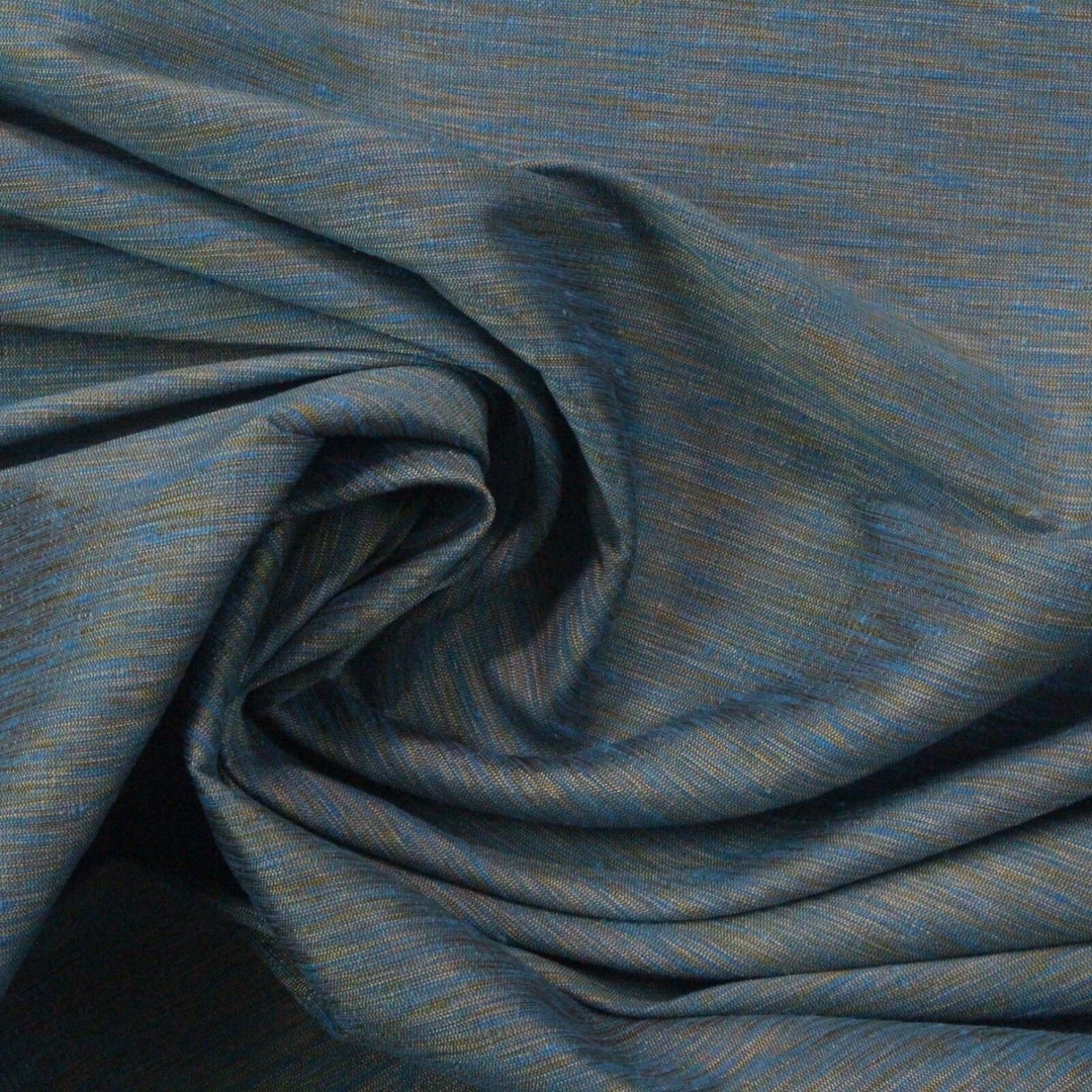 P Kaufmann Sitara Stream Blue Gold Shimmer Faux Silk Woven Fabric by ...