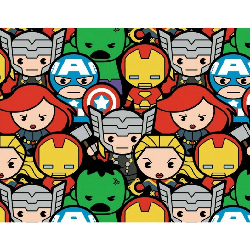 Fat Quarter Marvel Kawaii Multi Avengers Assemble Superheroes Cotton ...