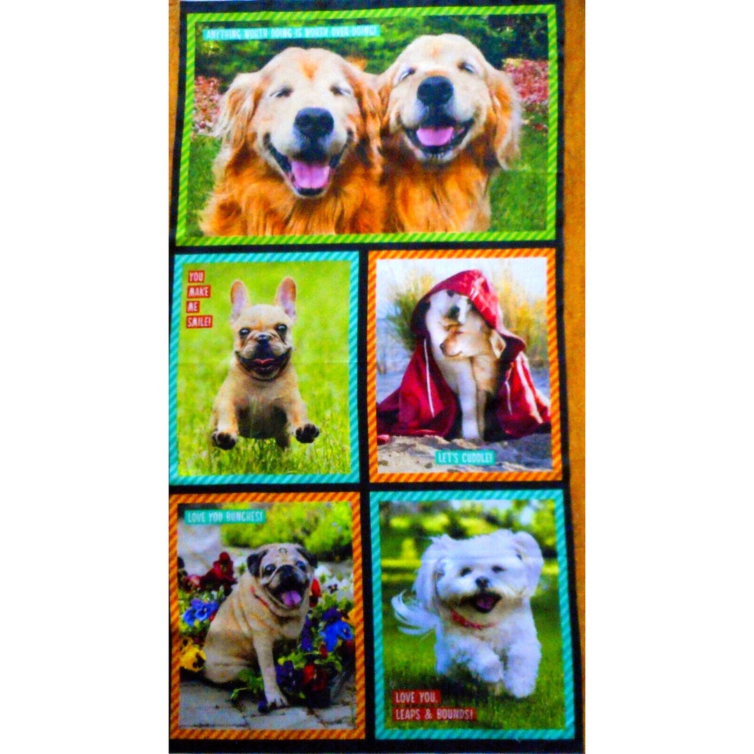 Dog Fabric Panel-i Ruv You-golden Labs Pug French Bulldog Pups Premium ...