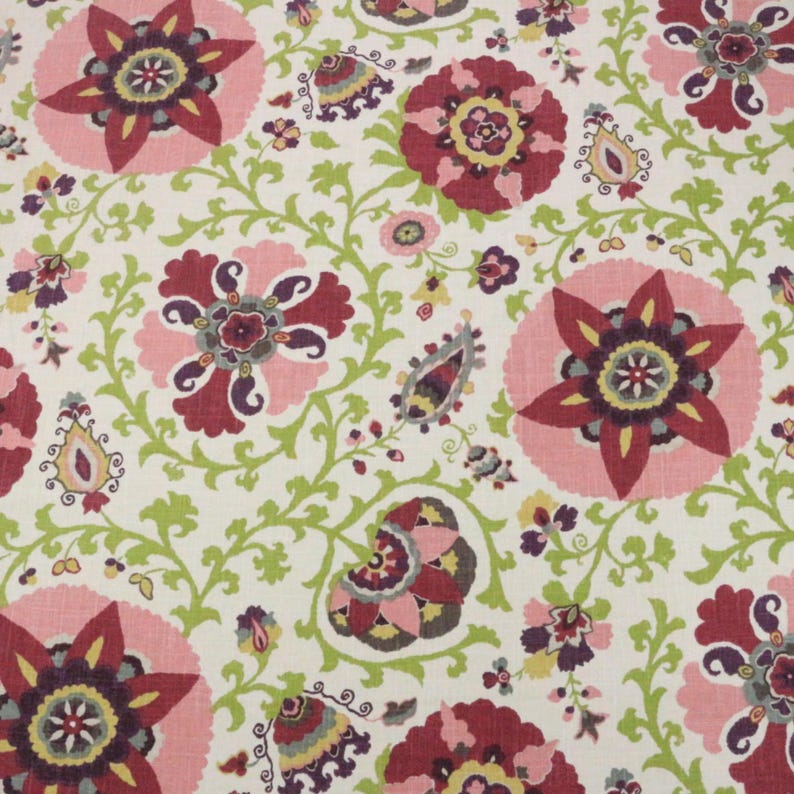 Braemore Silsila Cherry Blossom Red Suzani Floral Linen Fabric by Yard ...