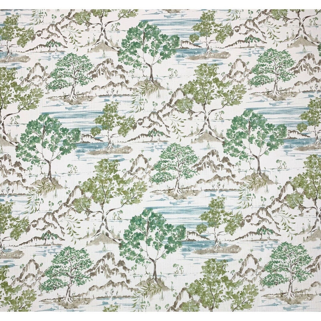 Ballard Designs Glenna Beige Green Asian Tree Toile Multiuse Fabric by ...