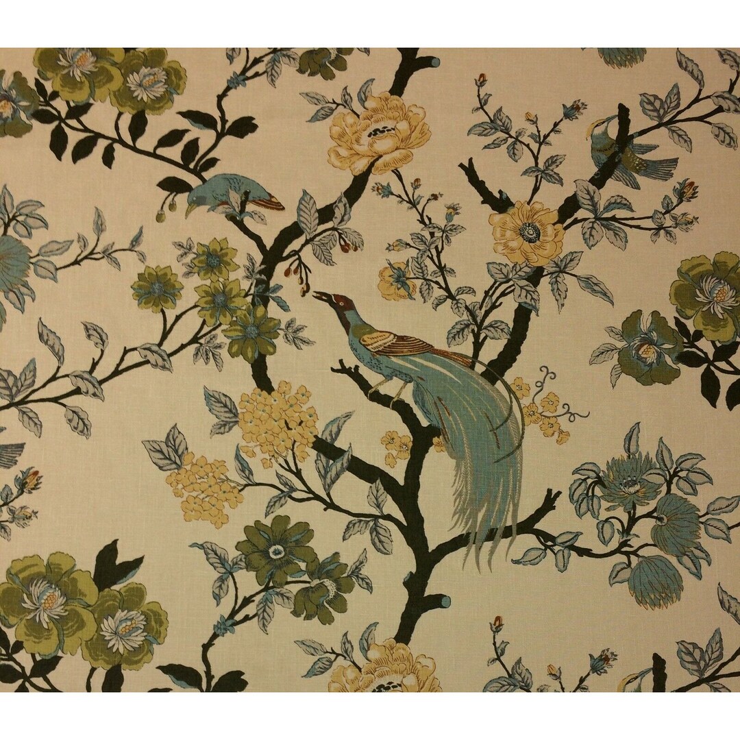 Ballard Designs Willa Parchment Floral Exotic Bird Highend Fabric by ...