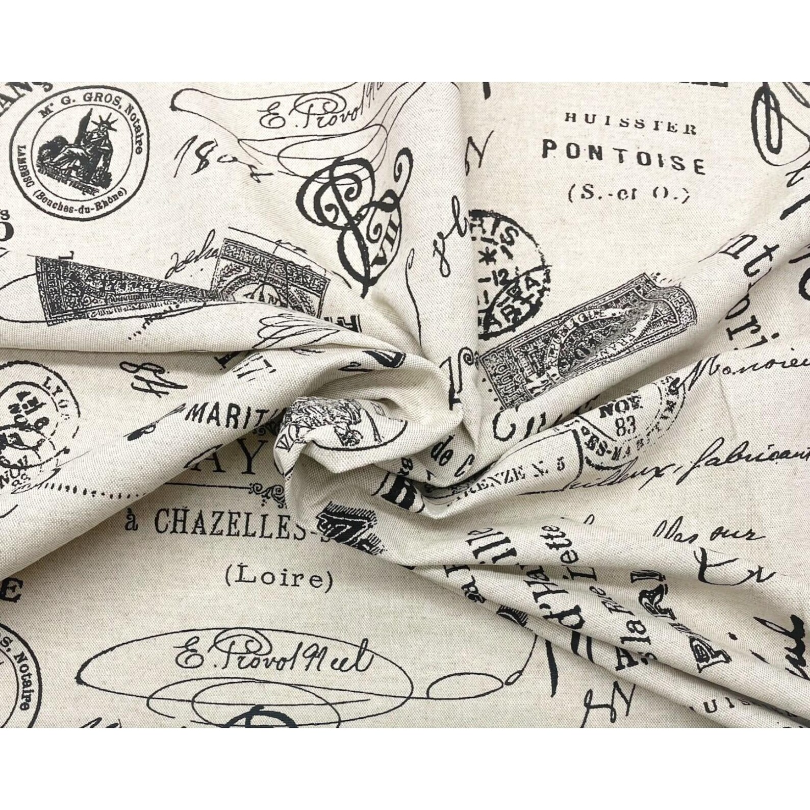Designer French Postal Script Black Paris Postage Multiuse Fabric by ...