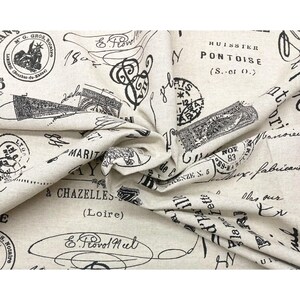 Designer French Postal Script Black Paris Postage Multiuse Fabric by ...