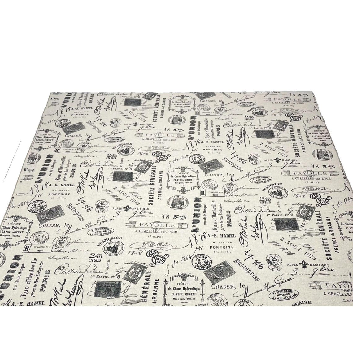 Designer French Postal Script Black Paris Postage Multiuse Fabric by ...