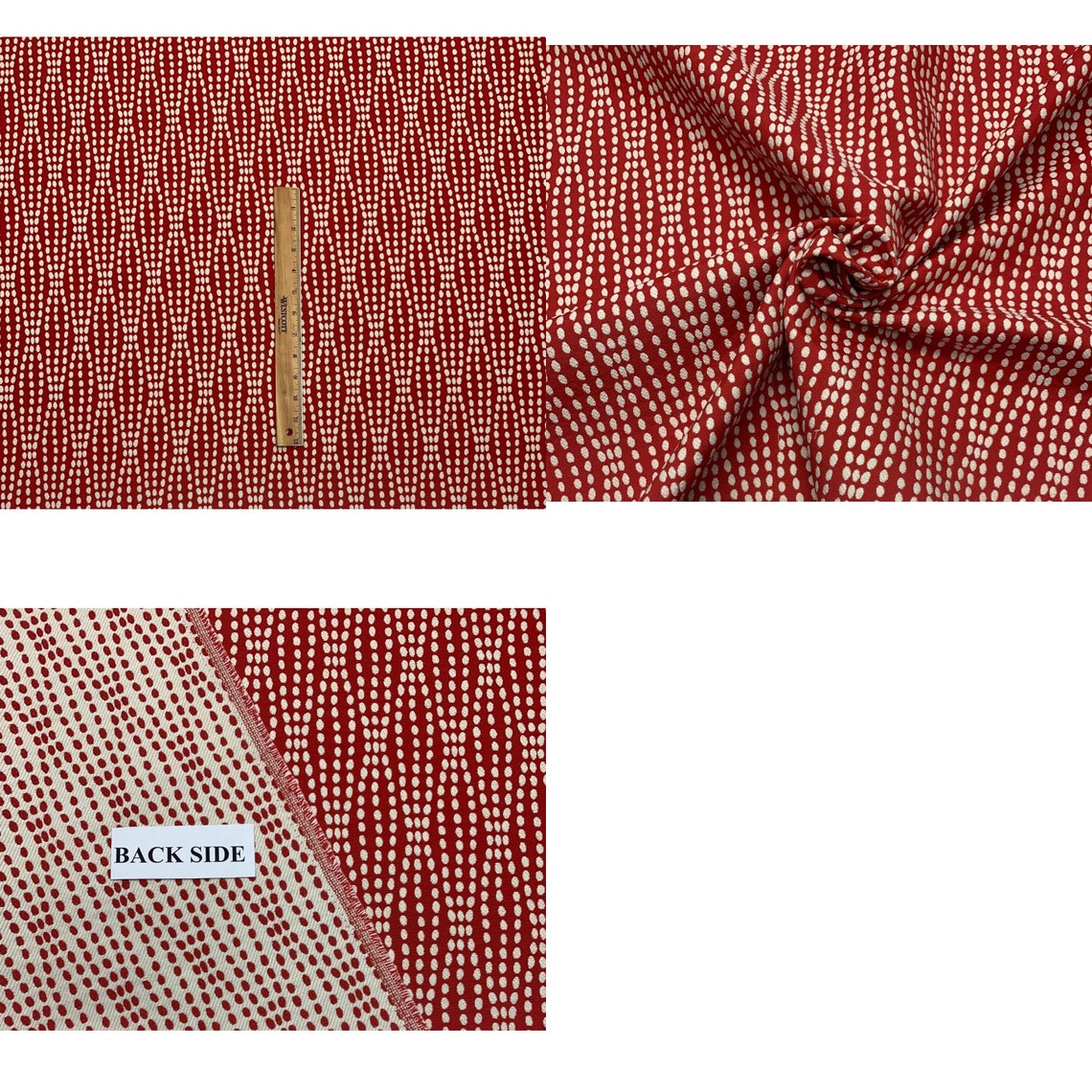 Waverly Strands Scarlet Red off White Geo Dot Woven Jacquard Fabric by ...