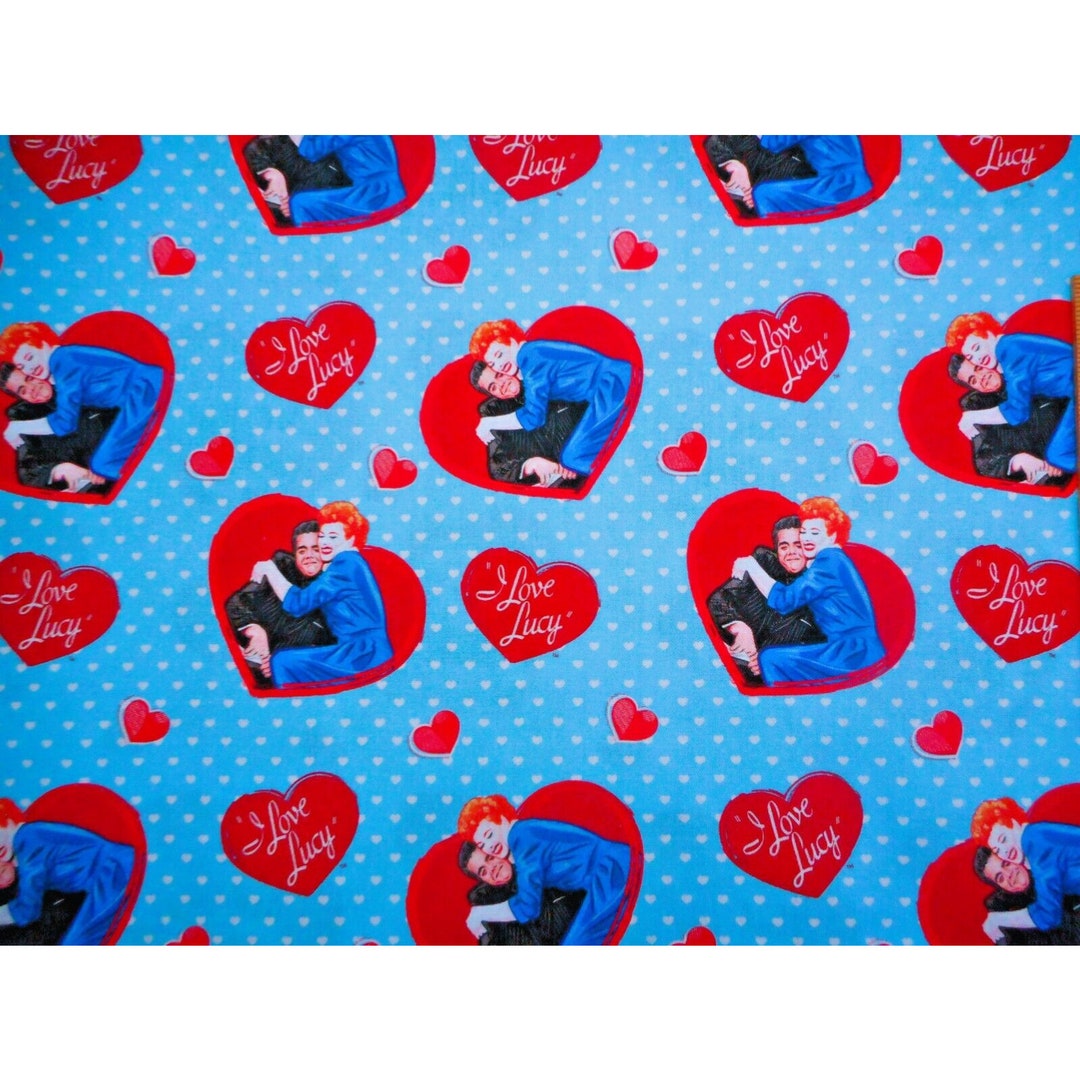 Quilt Fabric by the Half-yard I Love Lucy Ricky Heart Toss on Blue ...