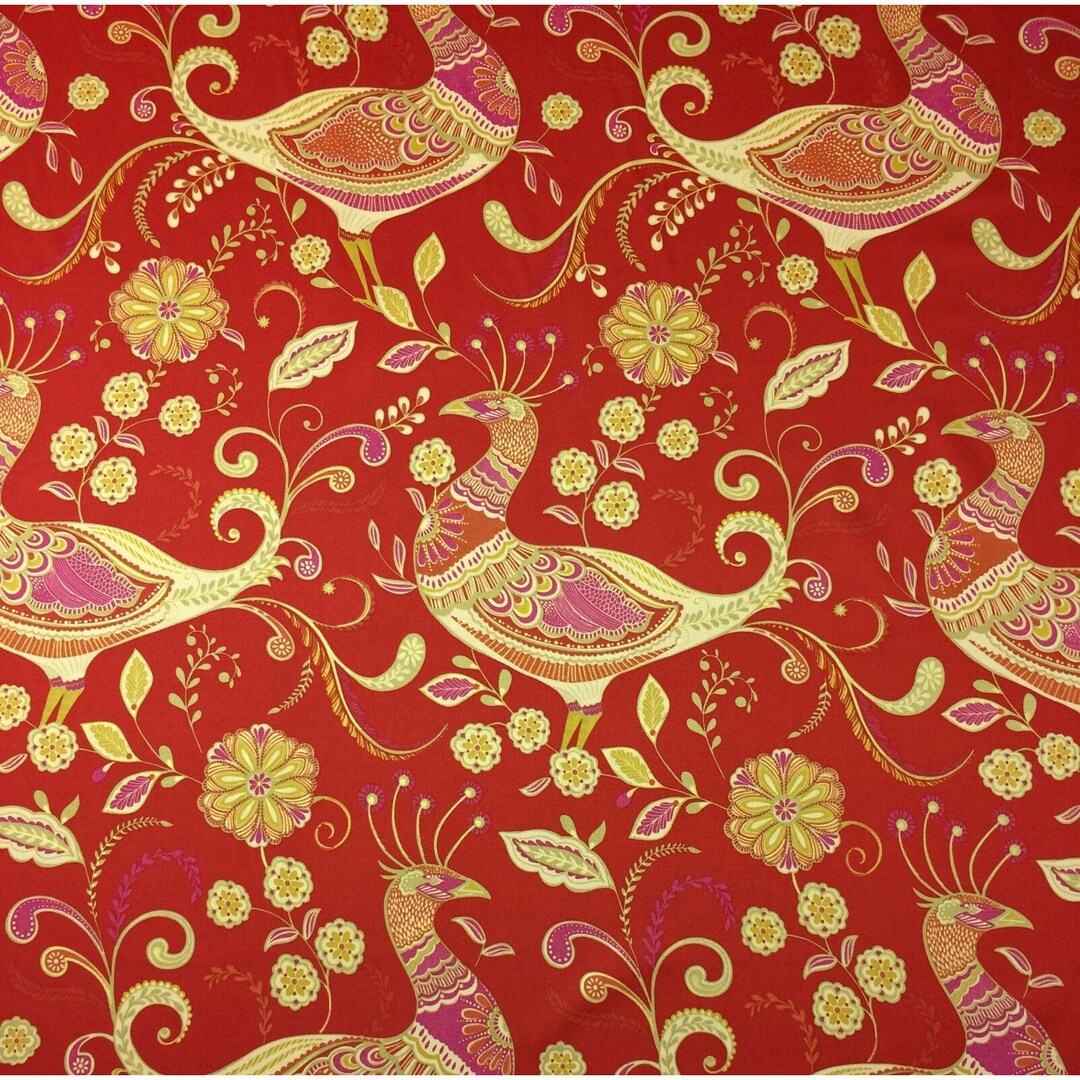 Richloom Fantasy India Red Large Bird Quail Cotton Multiuse Fabric by ...