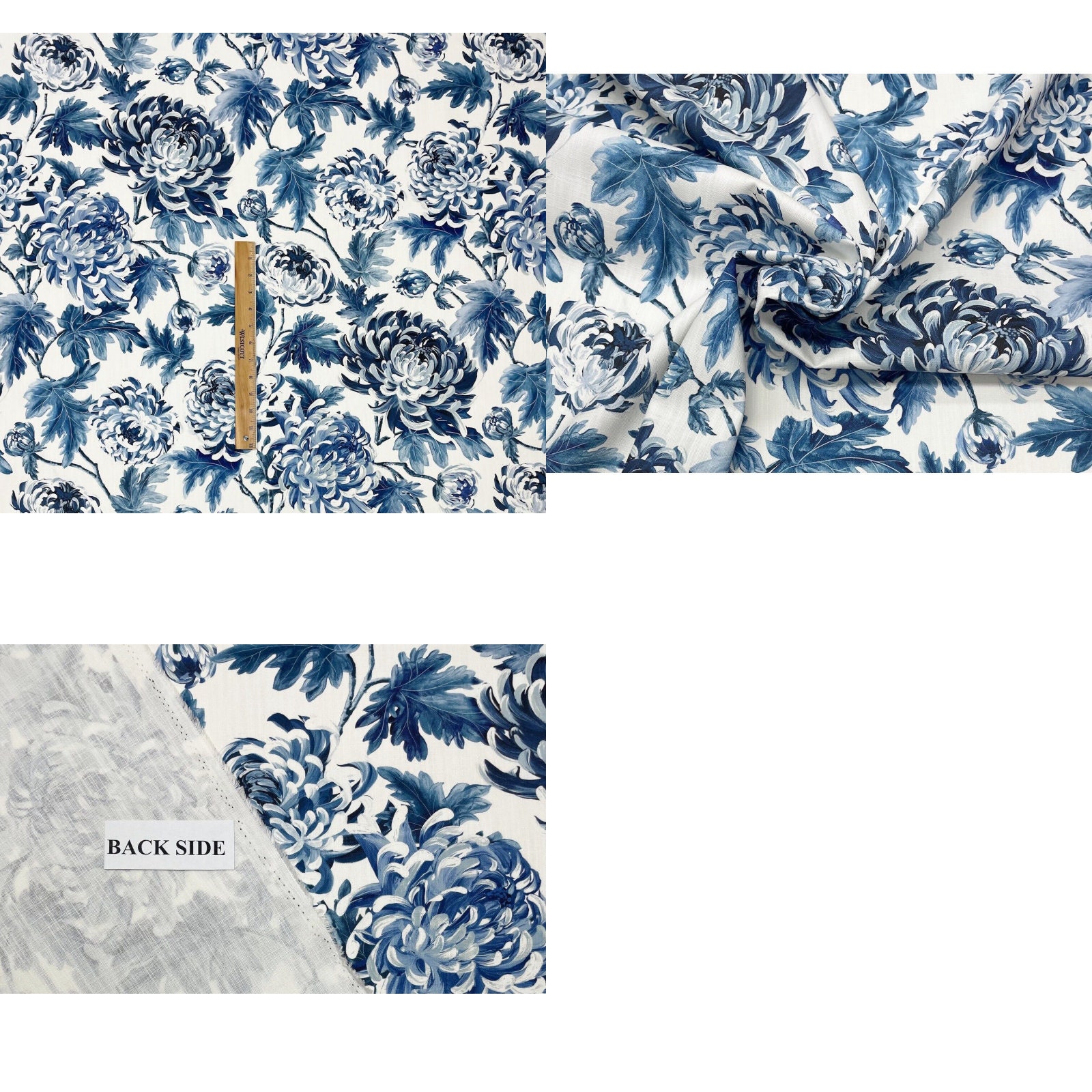 Ballard Designs Alora Blue Ivory Oversized Floral Multiuse Fabric by ...