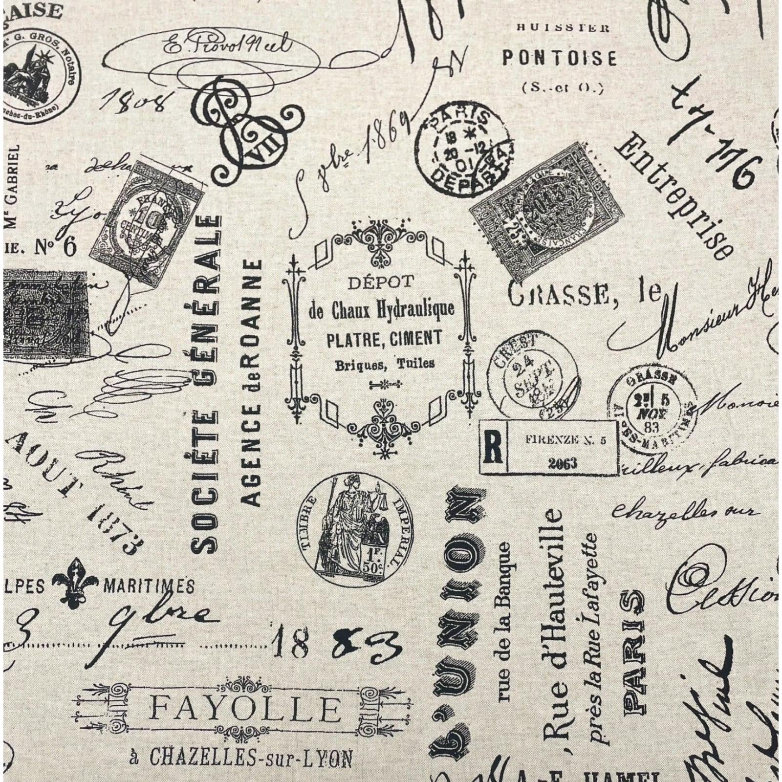 Designer French Postal Script Black Paris Postage Multiuse Fabric by ...