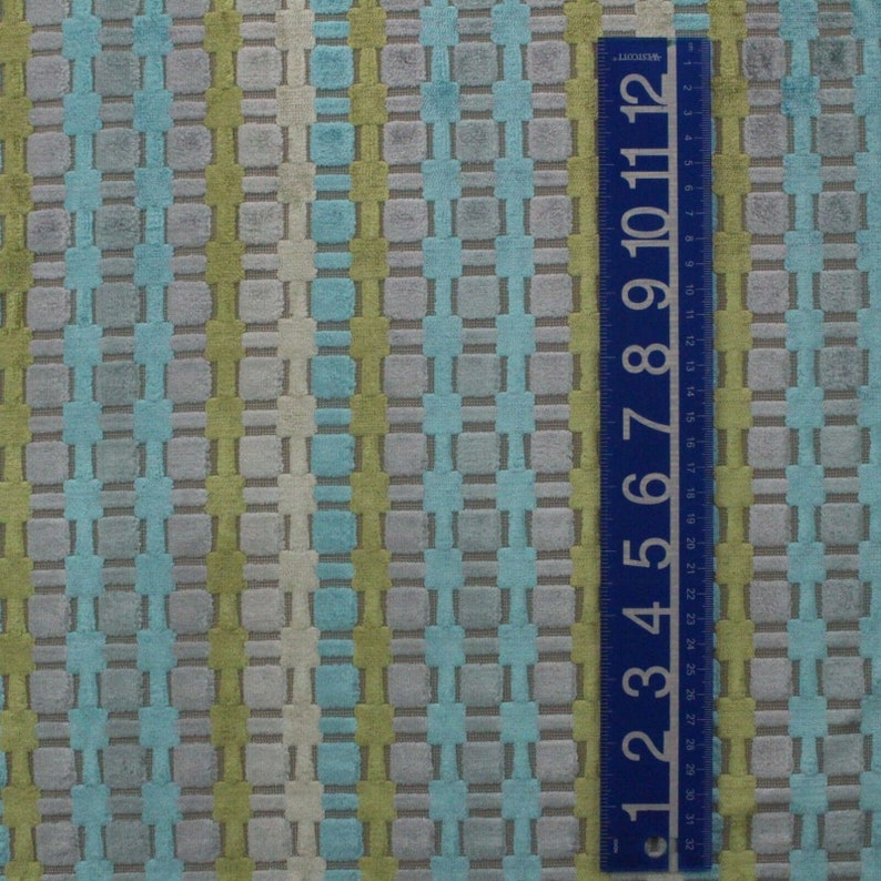 Designer Times Square Bayside Blue Velvet Geometric Striped Fabric by ...