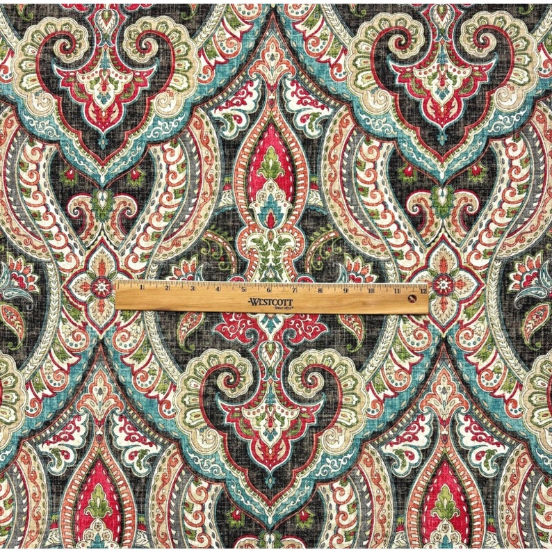 Covington Tinsley 949 Cindersmoke Paisley Medallion Linen Fabric by ...