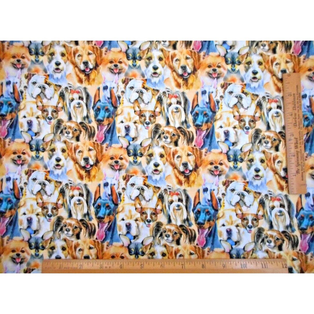Quilt Fabric 1/2 Yard Packed Dog Faces Golden Dobie Terrier Pom ...