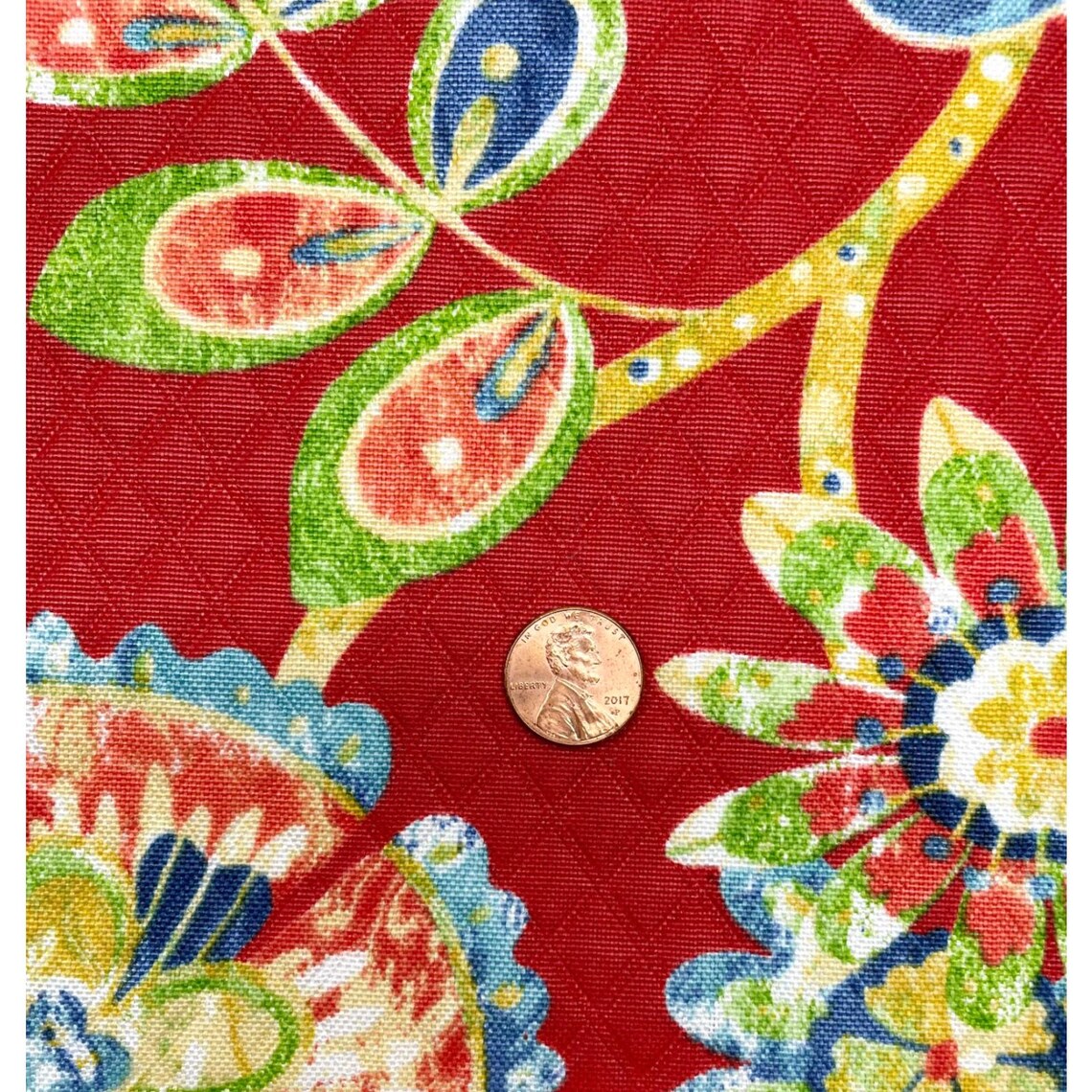 Vintage Richloom Daelyn Quilted Diamond Cherry Red Floral Outdoor ...